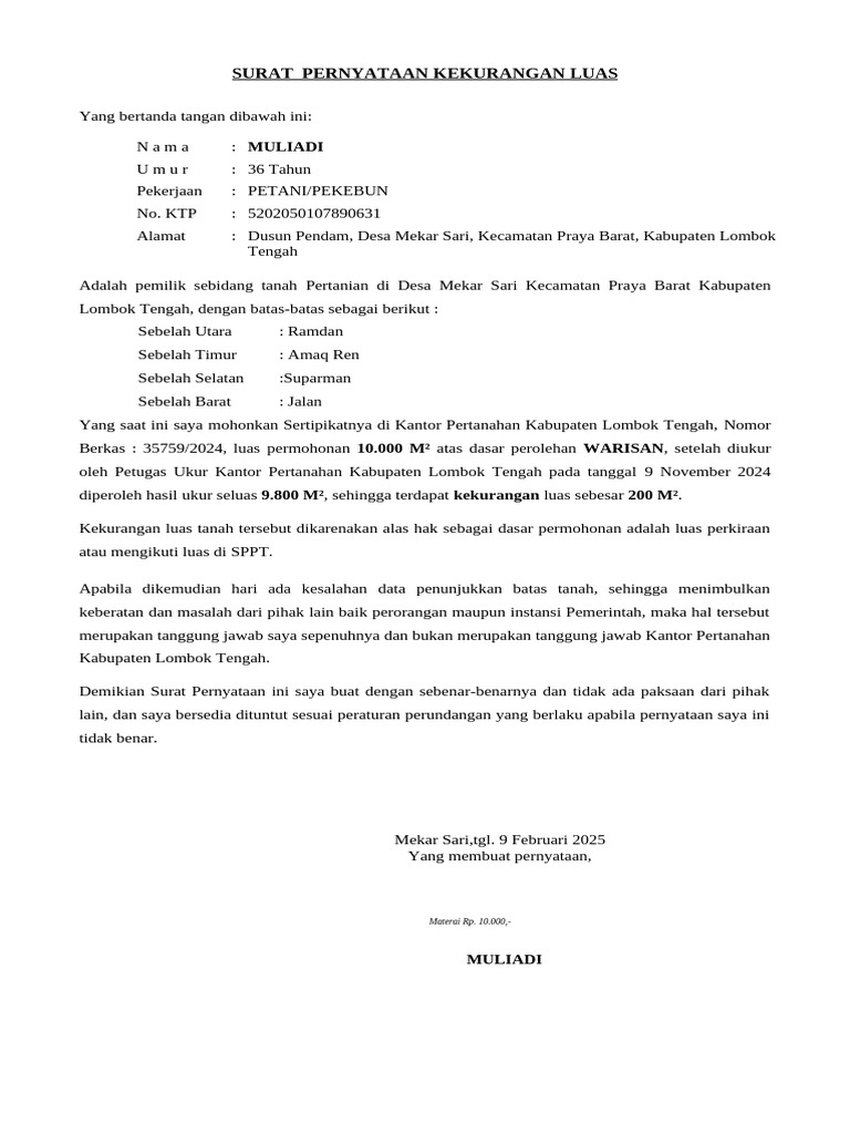 Surat Kekurangan Muliadi | PDF