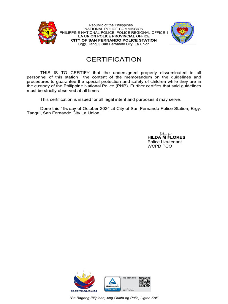 Certification PNP MC 2021-081 | PDF