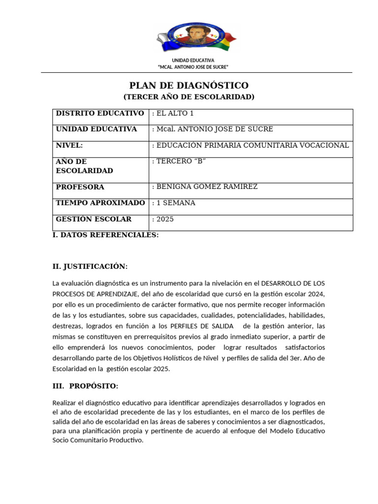 PLAN E INFORME DE DIAGNOSTICO 3ro | PDF | Evaluación | Aprendizaje