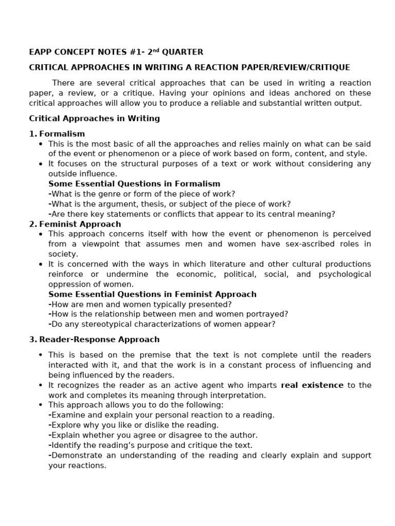 EAPP 2nd Quarter Reaction Paper Guide | PDF | Concept | Evaluation