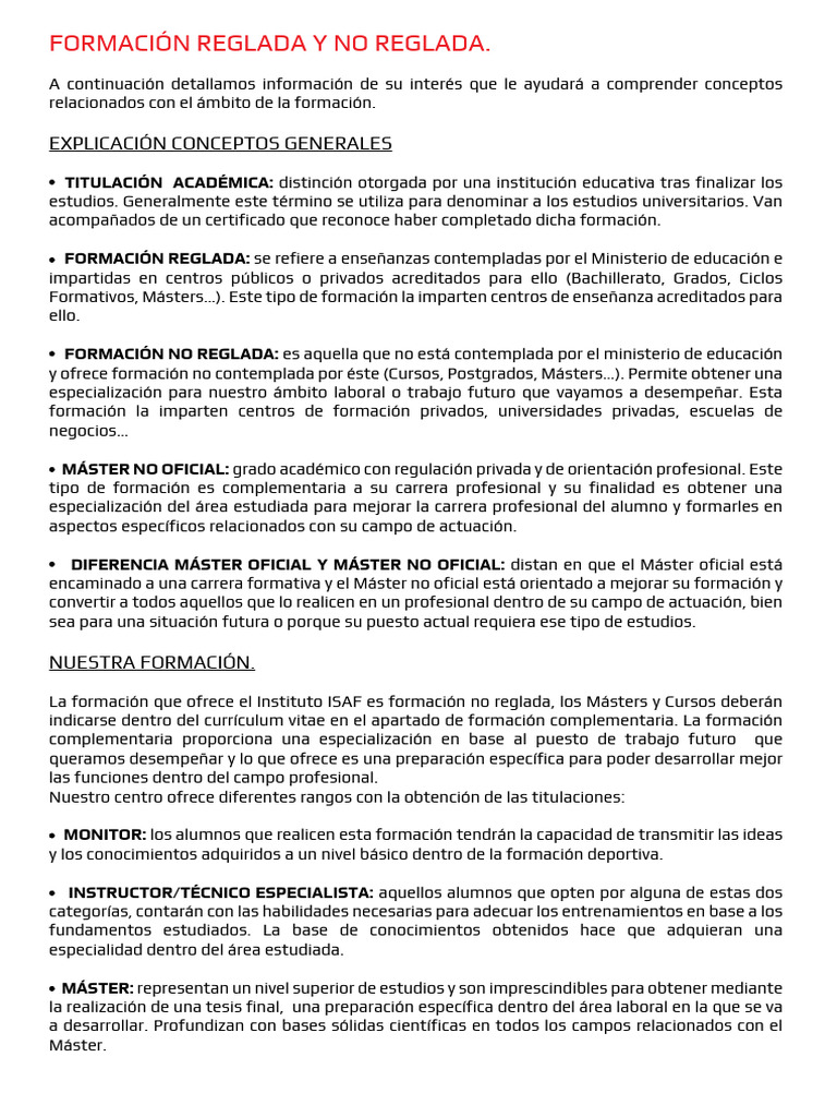 Formacion Regulada y No | PDF | Titulo academico | Maestría