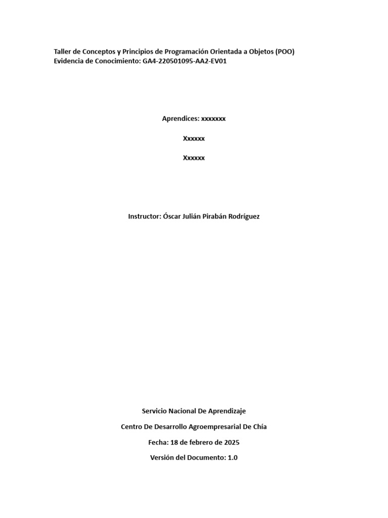Taller De Conceptos Y Principios De Programación Orientada A Objetos Pdf Objeto Informática