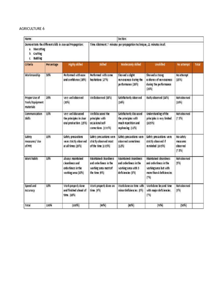 Agriculture 6 Rubrics in Marcotting | PDF