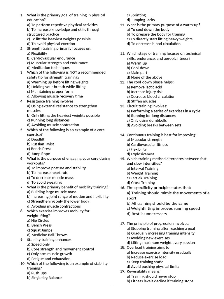 Physical Education Exam | PDF | Strength Training | Physical Fitness