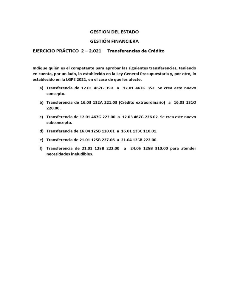 Ejercicio Practico 2 2021 Transferencias | PDF