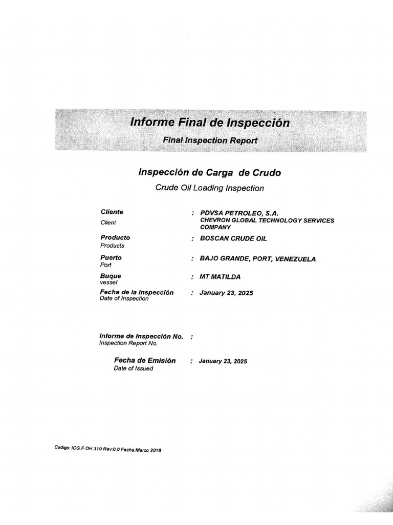 MT Matilda Route #529293 Bajo Grande Boscan Crude Oil 23 January 2025 | PDF