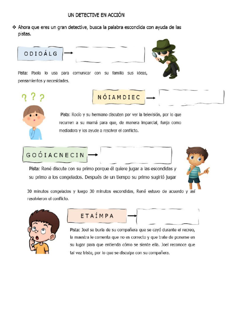 Detectives Actividades Palabras Desordenadas | PDF