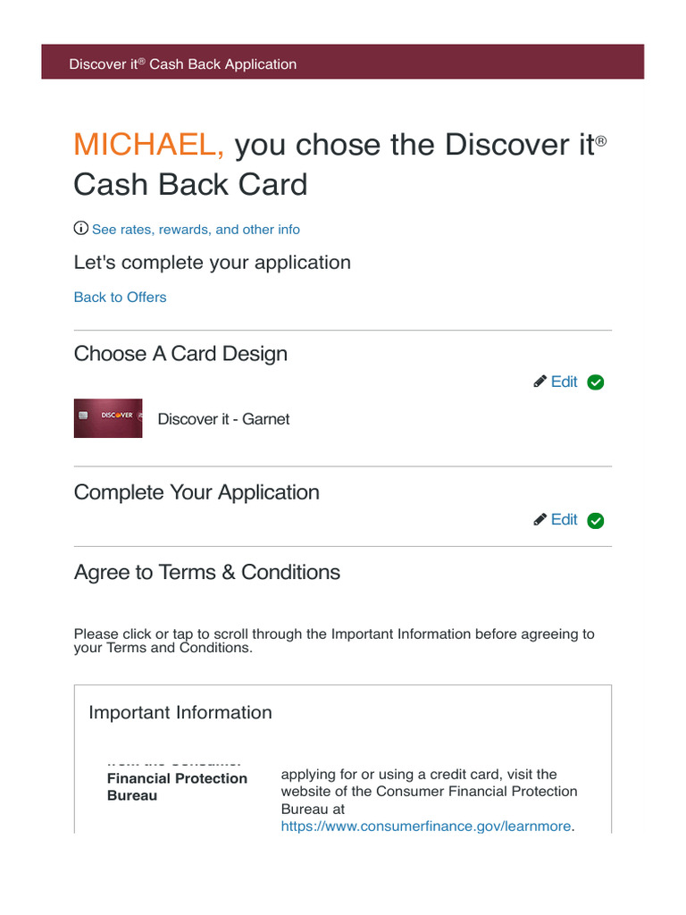 Credit Card Pre-Approval Form - Discover | PDF