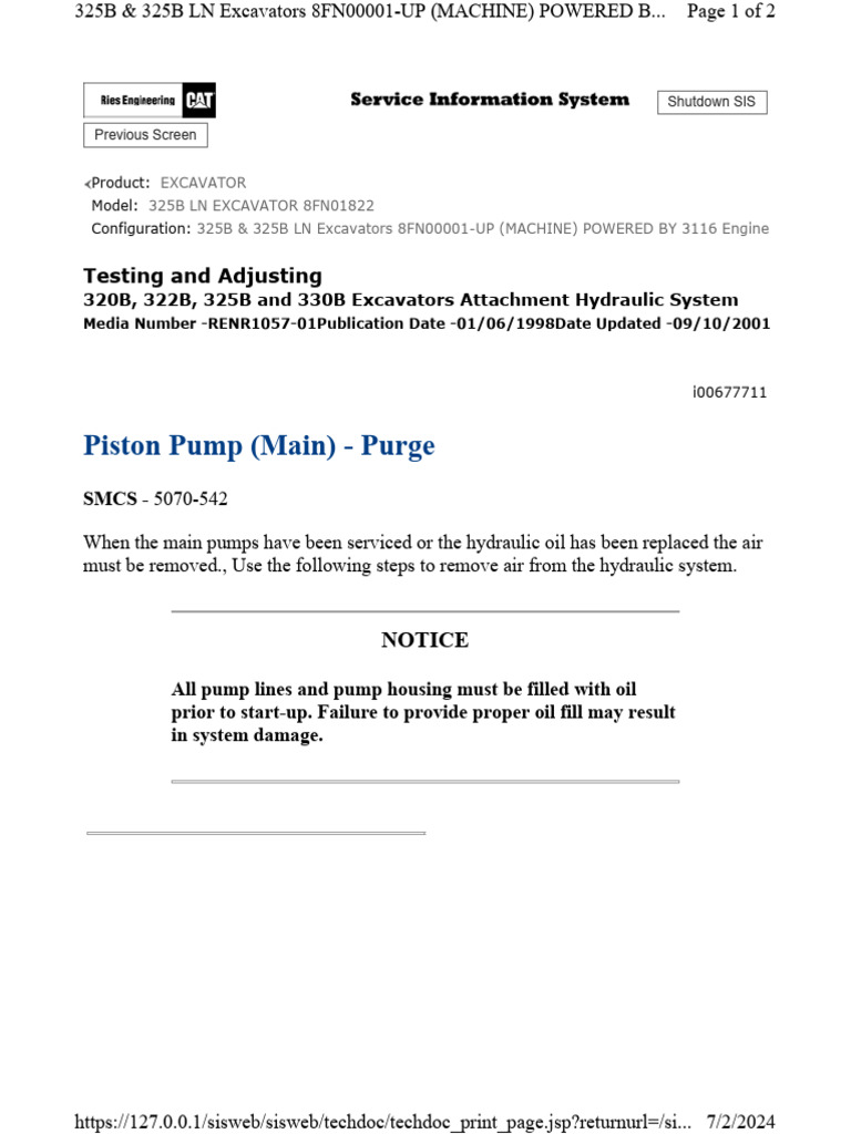 325BL TASS Piston Pump (Main) - Purge | PDF