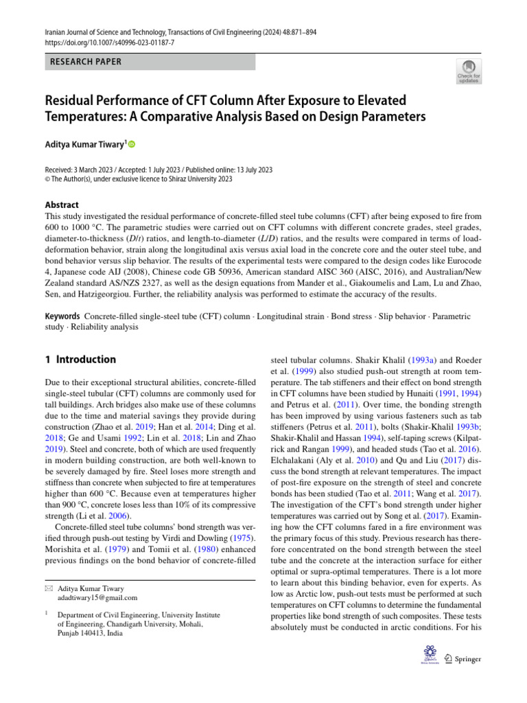 CFT Column Fire Resistance Study | PDF | Strength Of Materials ...