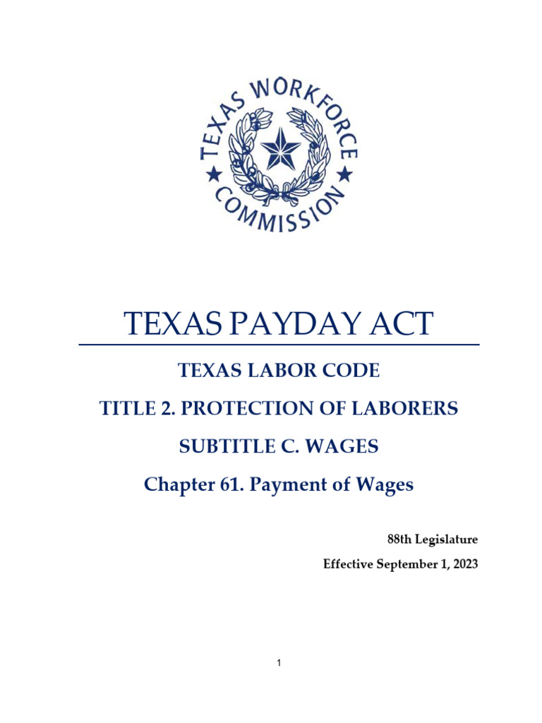 Texas Payday Act: Wage Payment Guidelines | PDF | Employment | Paycheck