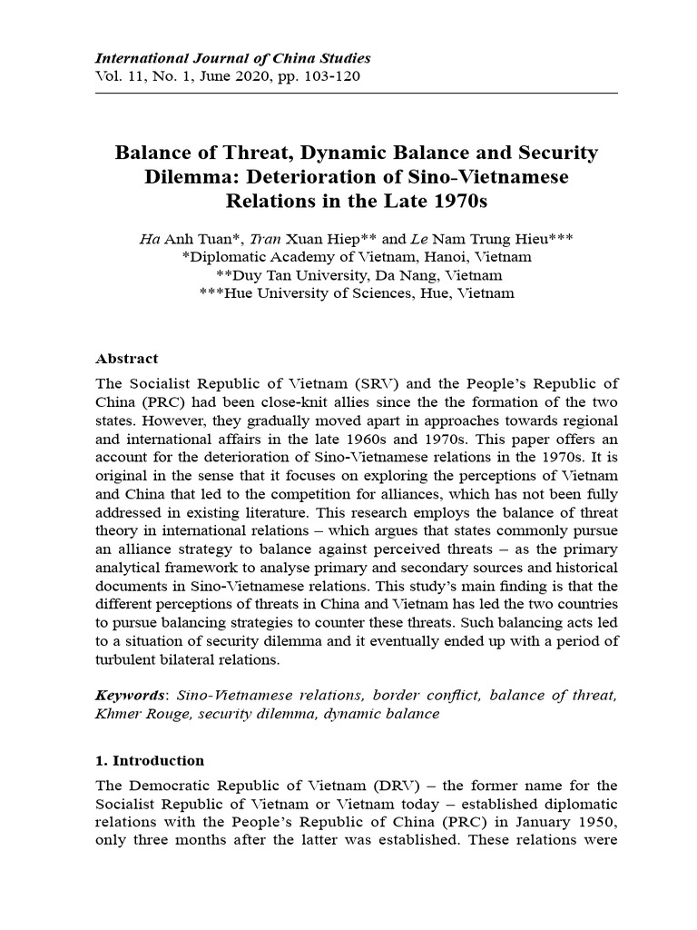 2020 Balance of Threat, Dynamic Balance and Security Dilemma The ...