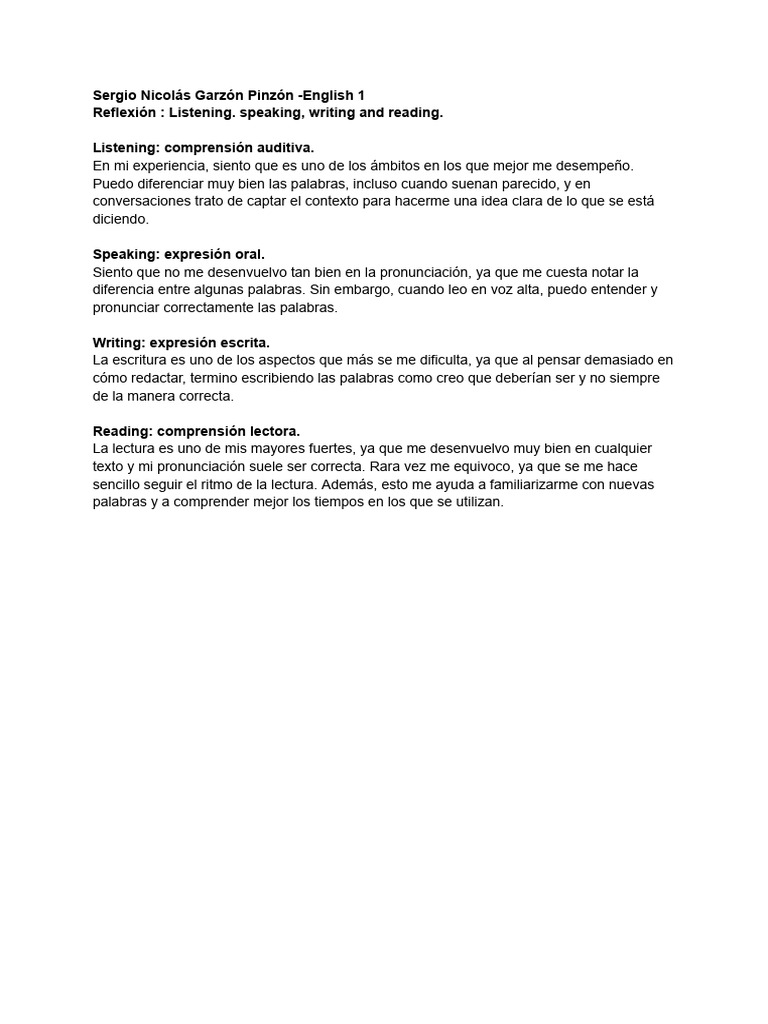 Sergio Nicolás Garzón Pinzón - Reflexión | PDF