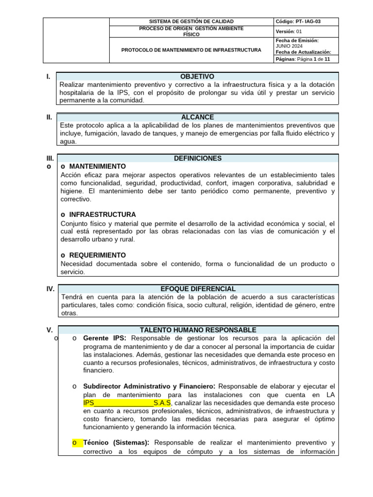 Protocolo de Mantenimiento de Infraestructura | PDF | Agua | Infraestructura