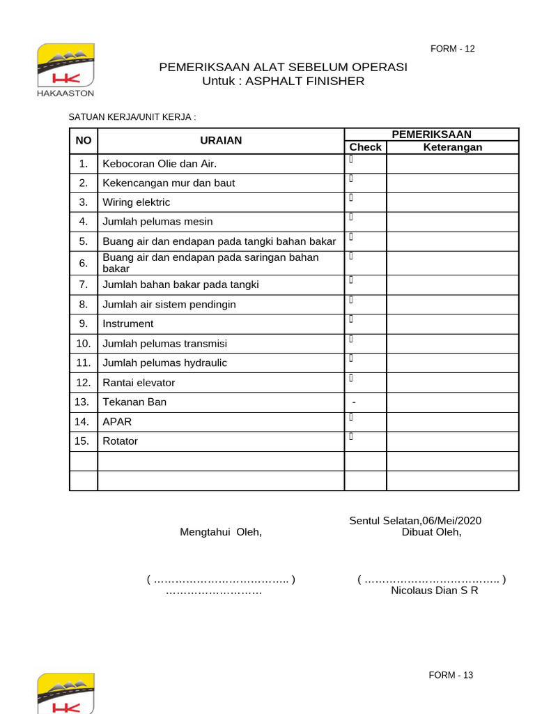 Pemeriksaan Alat Konstruksi Efektif | PDF