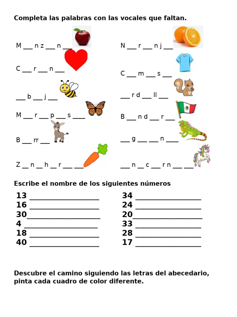 Completa Las Palabras Con Las Vocales Que Faltan | PDF