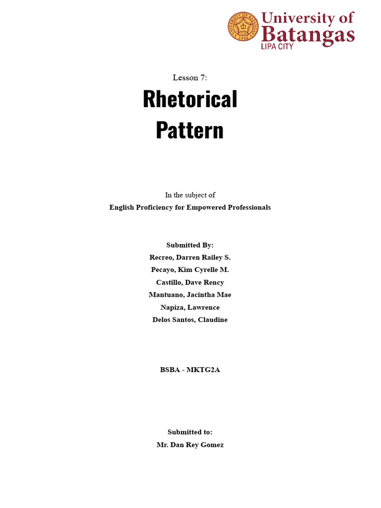 L7 Module Rethorical Patterns MKTG2A | PDF | Senses | Rhetoric