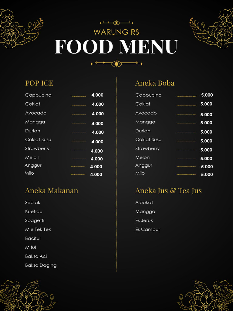 Menu Oboong Warung RS | PDF