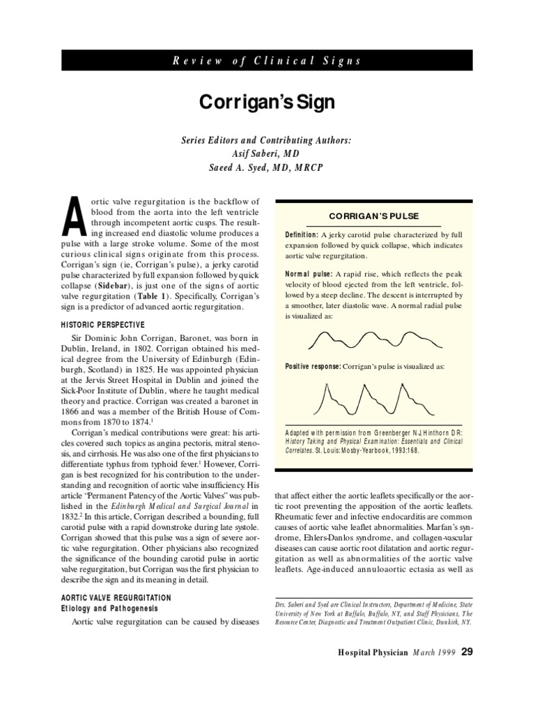 Corrigan's Sign | PDF | Heart Valve | Pulse