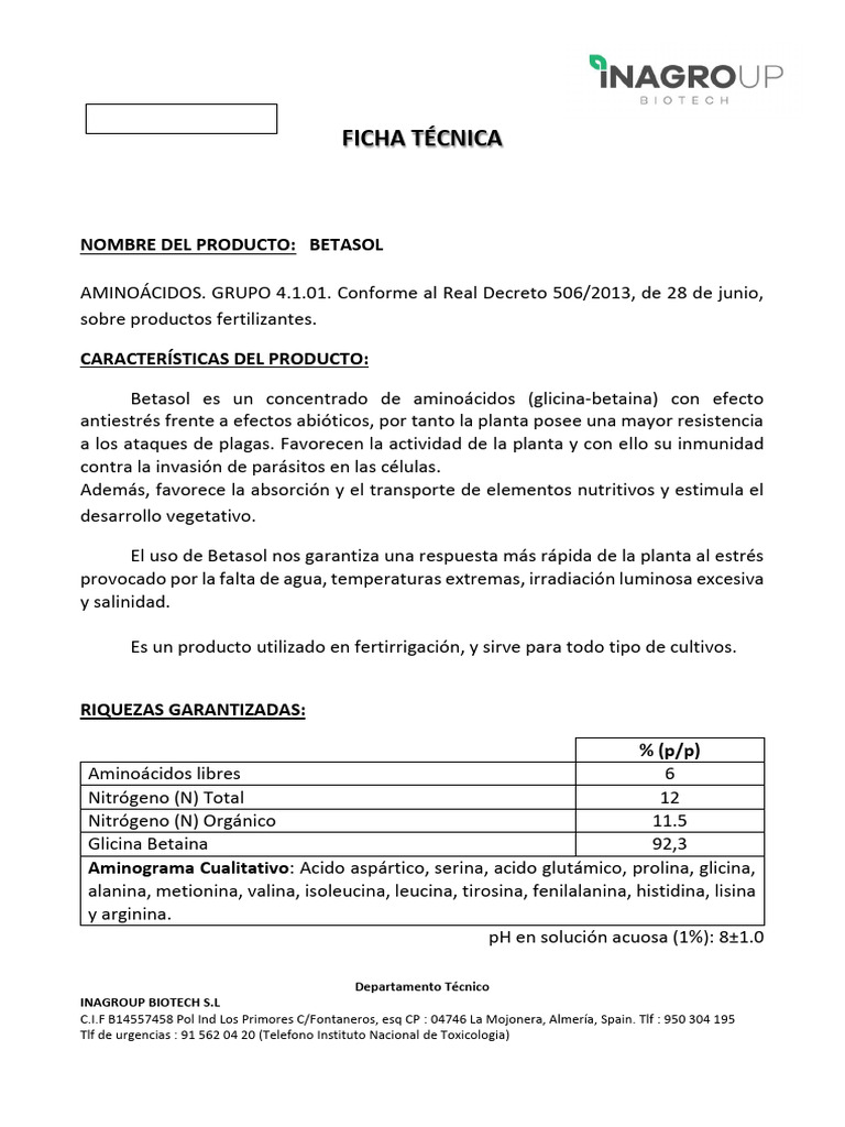 Betasol: Aminoácidos para Cultivos Saludables | PDF | Aminoácidos | Agua