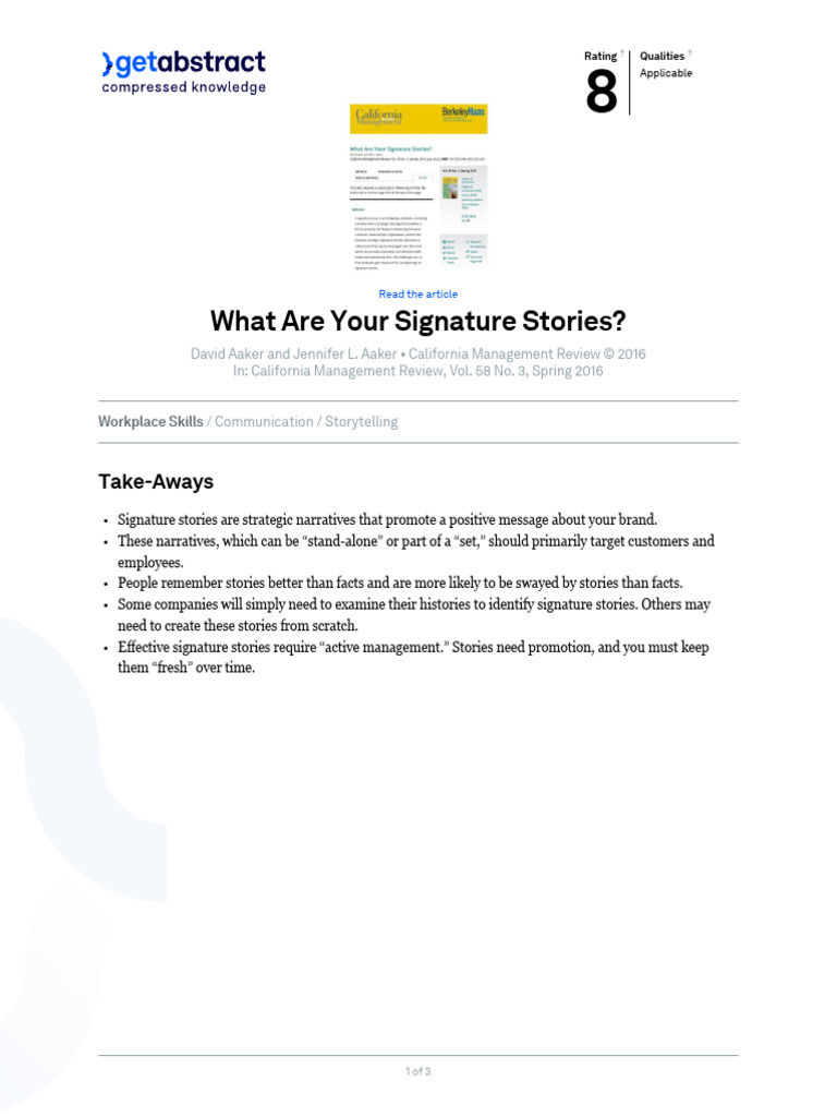 What Are Your Signature Stories Aaker en 27673 | PDF | Brand | Narrative
