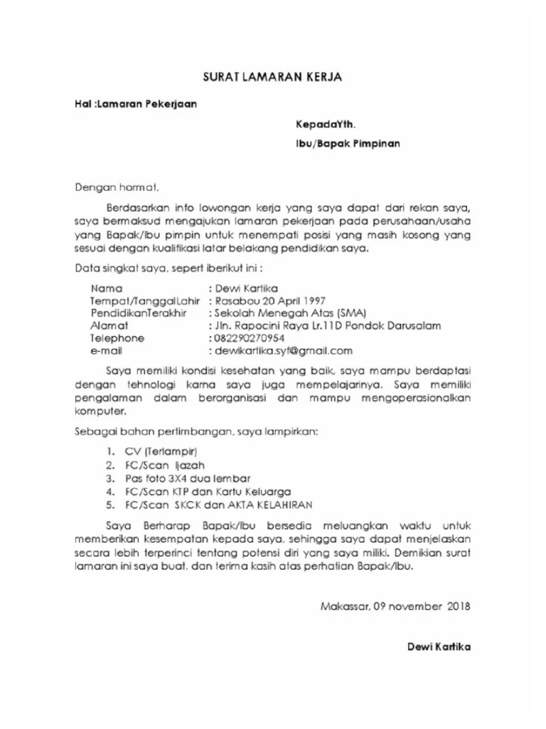 Surat Lamaran Kerja | PDF
