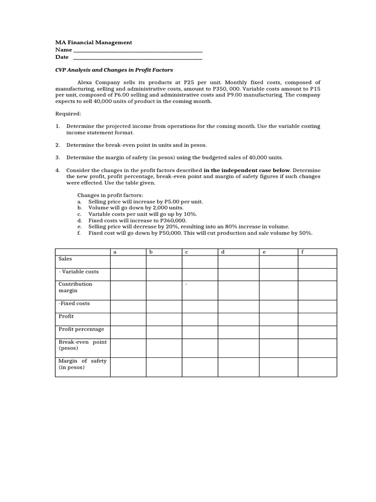 CVP Analysis Problem 1 | PDF