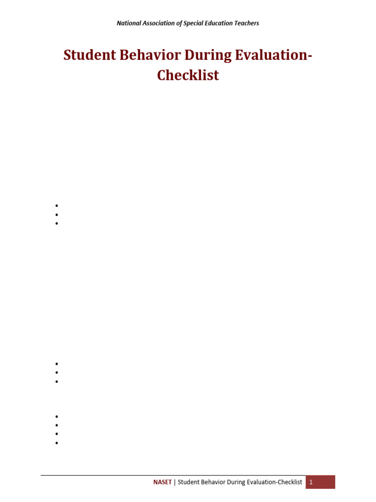 Student Behavior Evaluation Checklist | PDF | Special Education | Behavior
