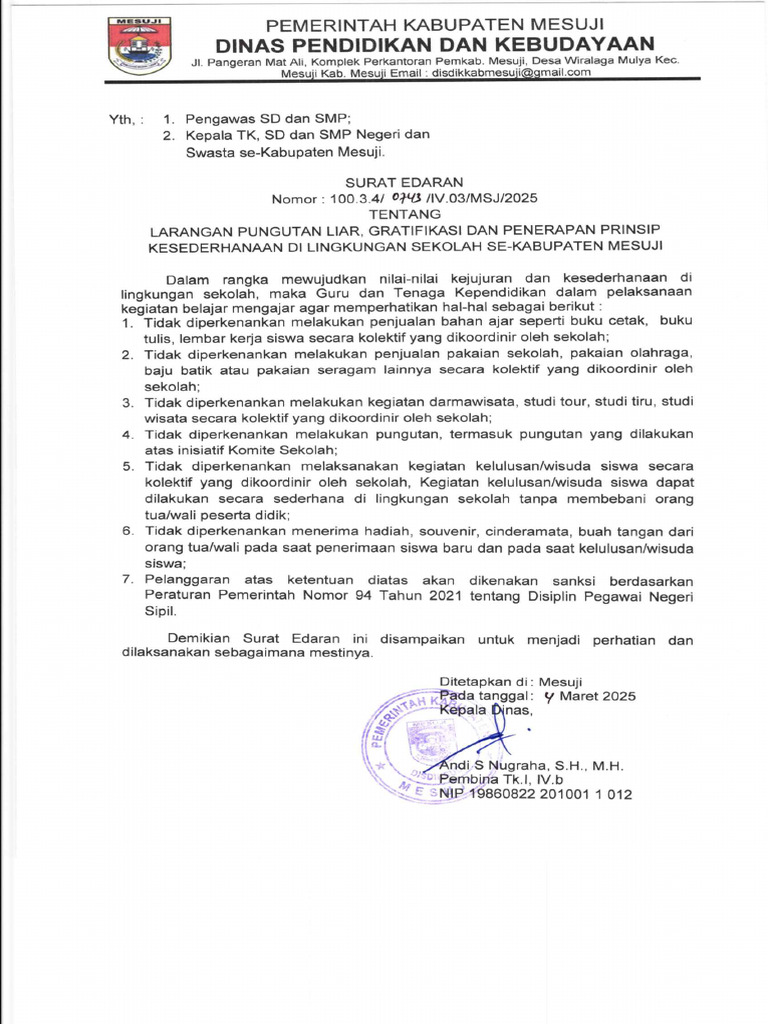 Edaran Larangan Pungli | PDF