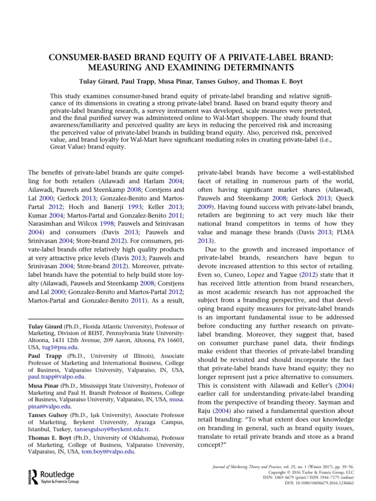 Consumer-Based Brand Equity of A Private-Label Brand: Measuring and ...