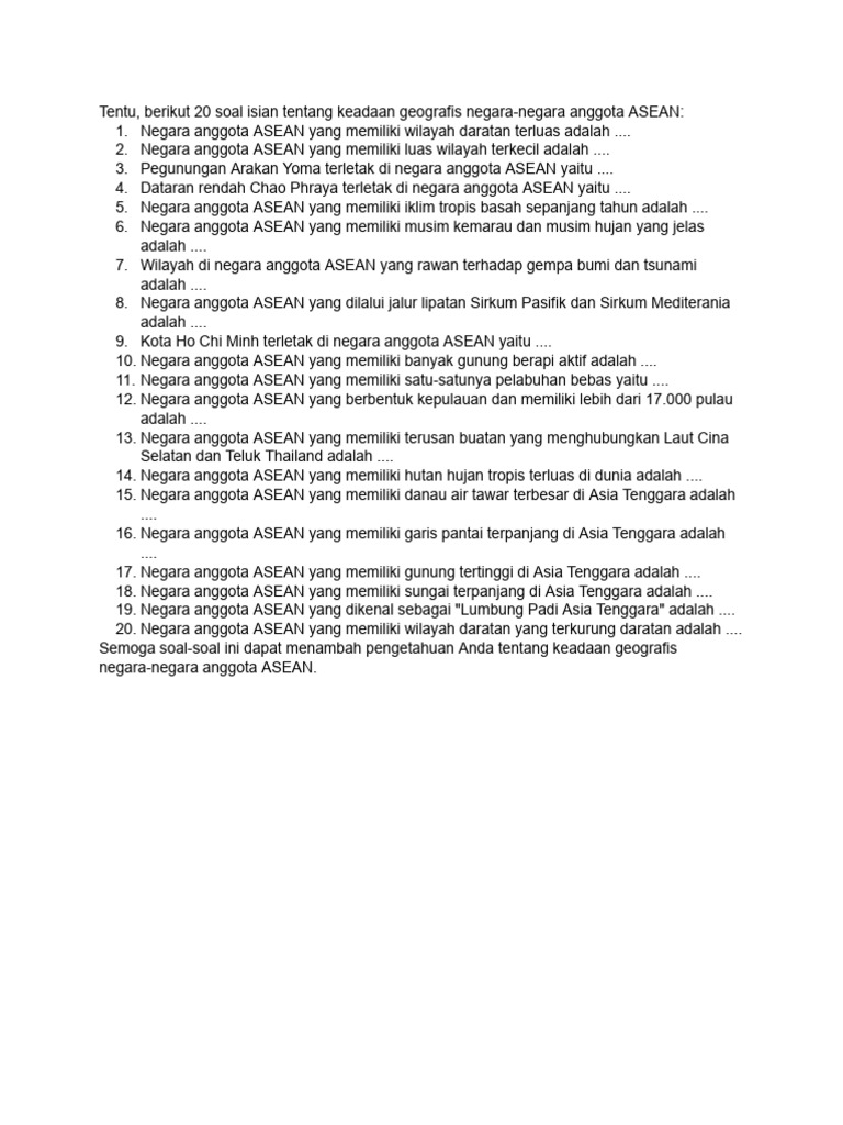 Buatkan Saya 20 Soal Isian Tentang Keadaan Geograf... | PDF