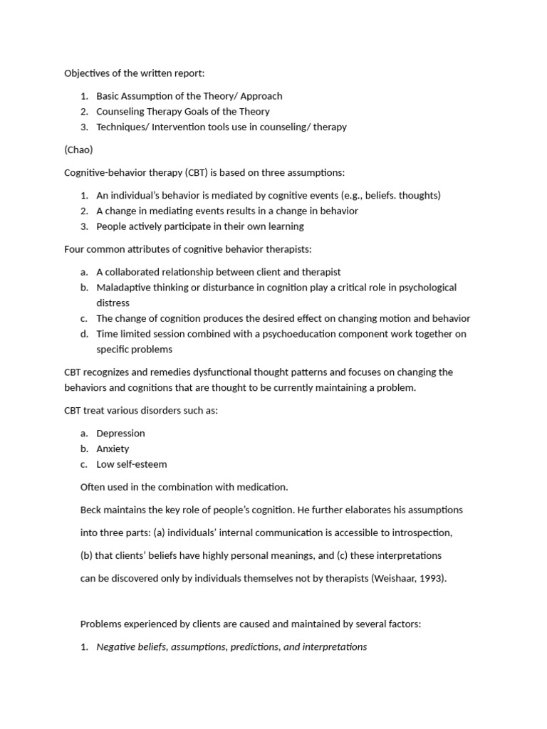 guidance written report | PDF | Cognitive Behavioral Therapy ...