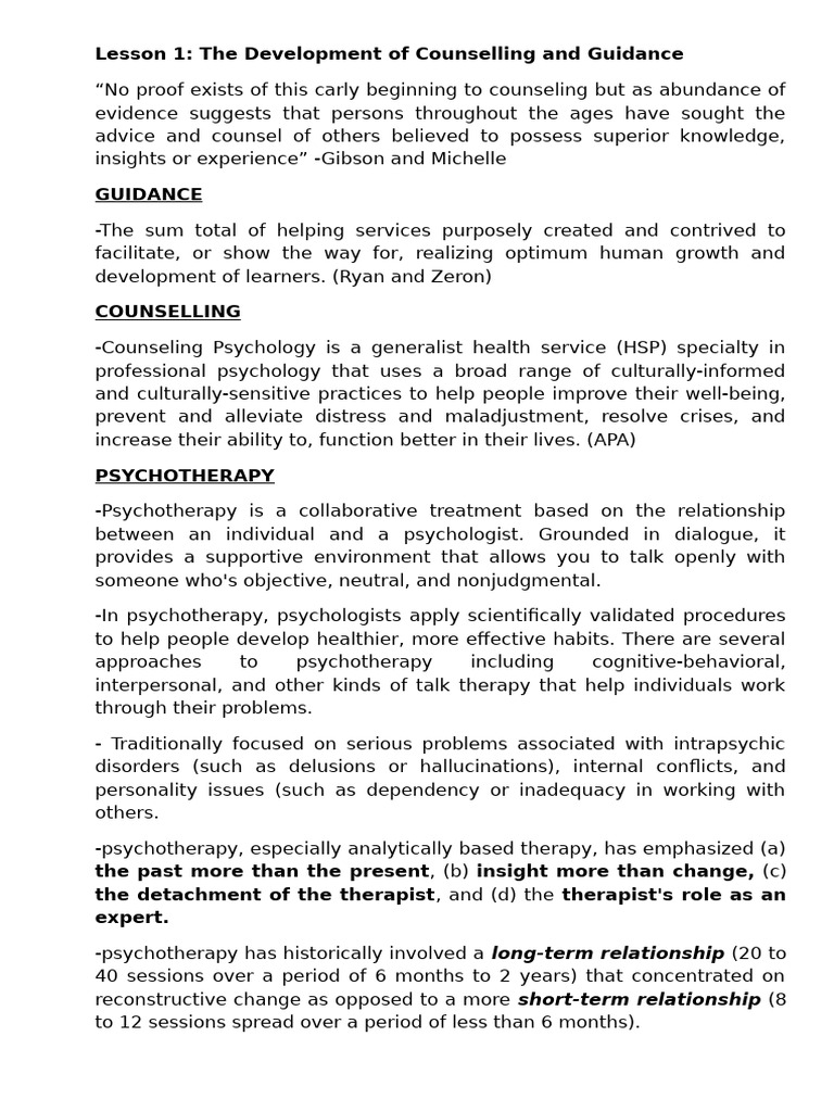 Lesson 1 Guidance and Counseling | PDF | Psychotherapy | Psychology