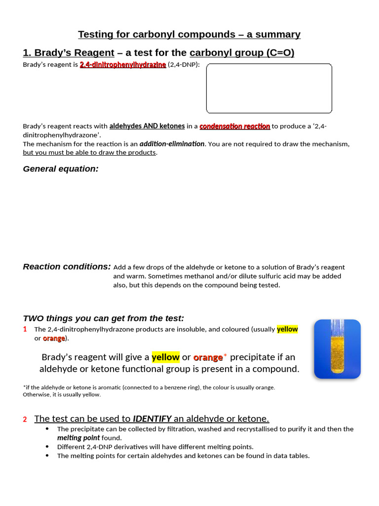 5a. Testing For Carbonyl Compounds | PDF | Aldehyde | Ketone