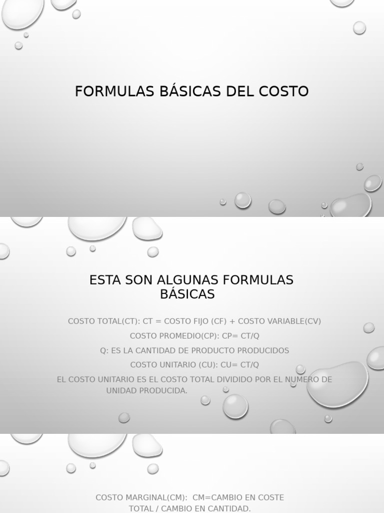 Formulas Básicas Del Costo | PDF