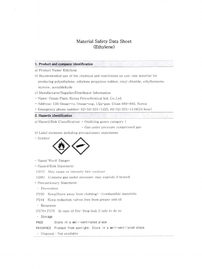 MSDS Onsan Ethylene KPIC | PDF