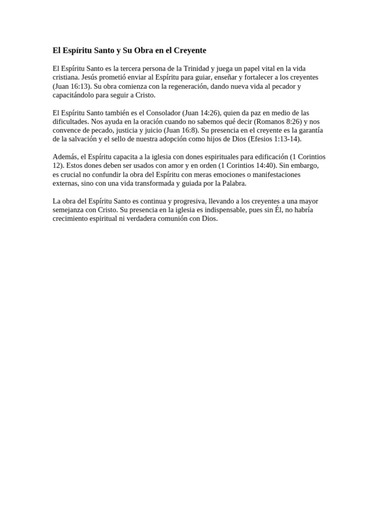 El Espíritu Santo y Su Obra en El Creyente | PDF