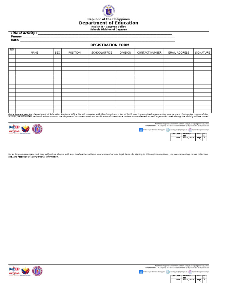 Cagayan Valley Registration Form | PDF | Information Privacy ...