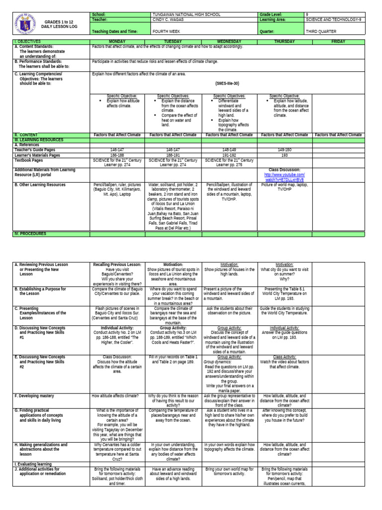 3rd Grading-4TH WEEK | PDF | Learning | Climate
