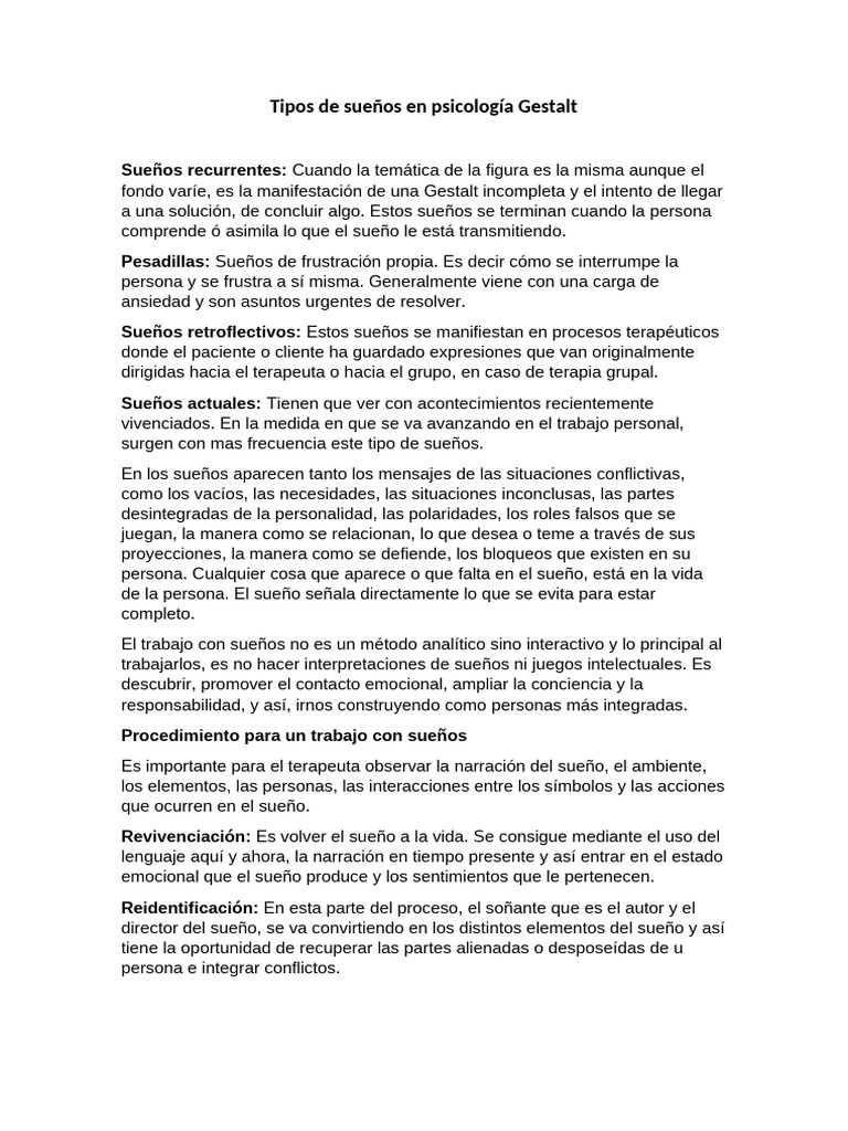 Los Sueños Segun La Gestald | PDF | Sueño | Terapia Gestalt