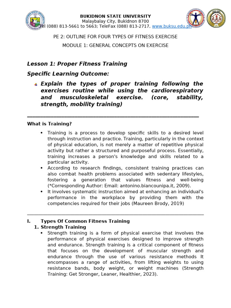 OUTLINE-FOR-FOUR-TYPES-OF-FITNESS-TRAINING (revised final) | PDF ...