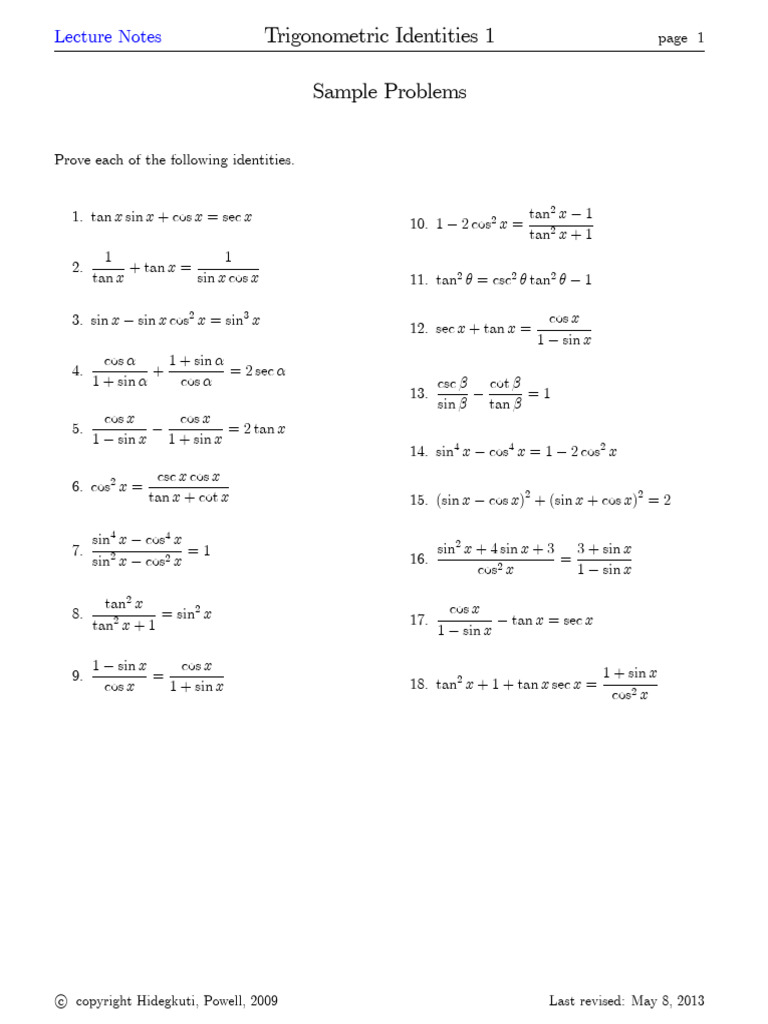 Identities 1 | PDF | Trigonometric Functions | Geometric Measurement