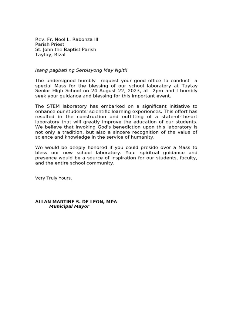 Letter For Mass | PDF