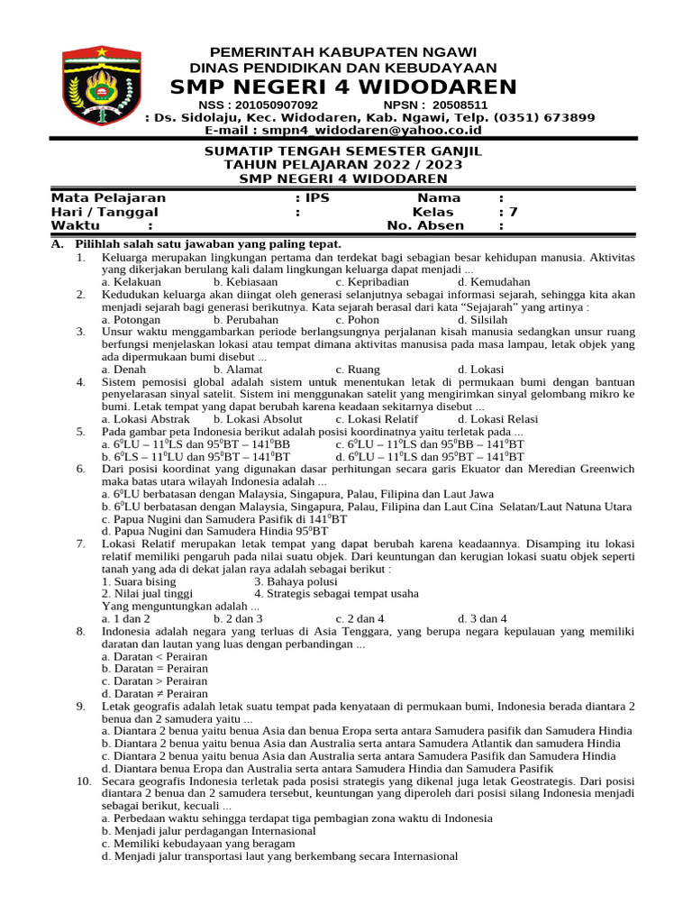 PTS IPS 7 Ganjil '2223 | PDF