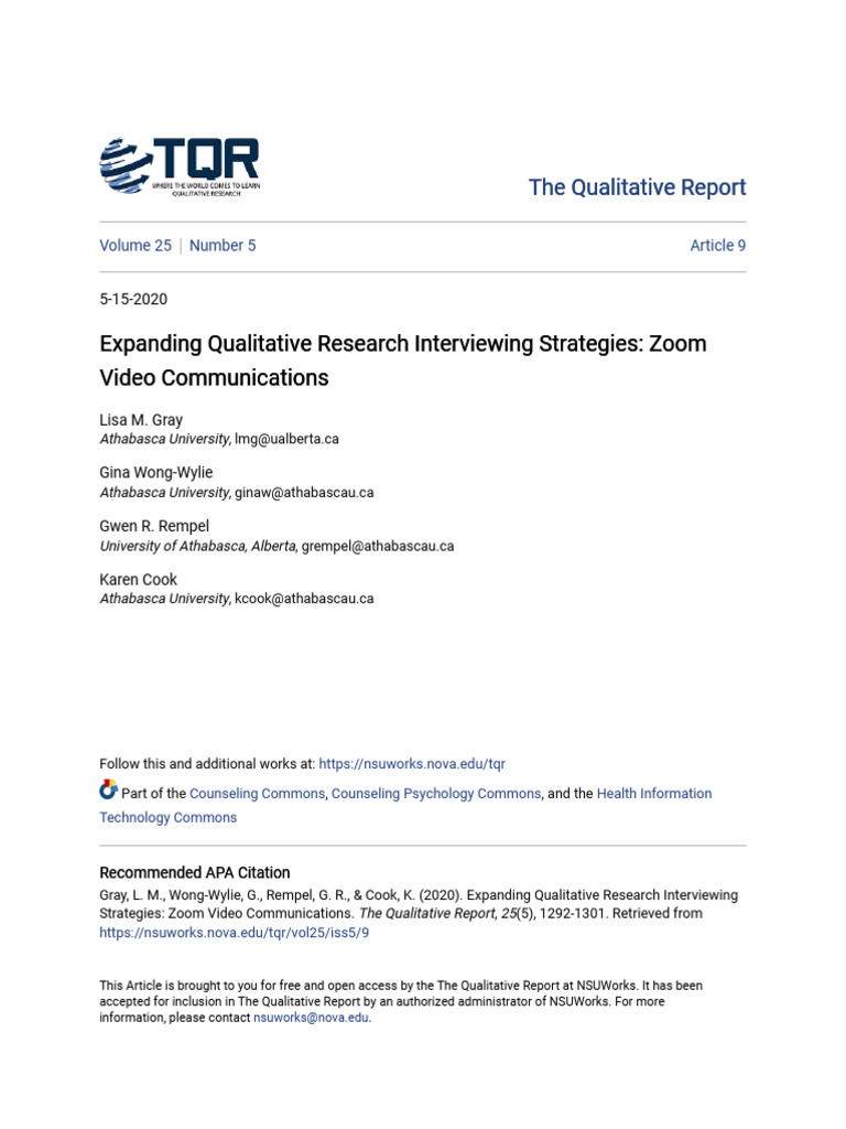 Expanding Qualitative Research Interviewing Strategies- Zoom Video ...