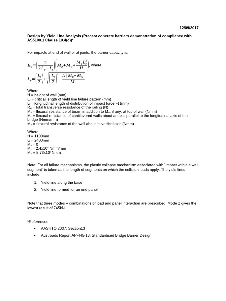 RC Barrier Yield Line Design Calcs | PDF | Structural Engineering ...