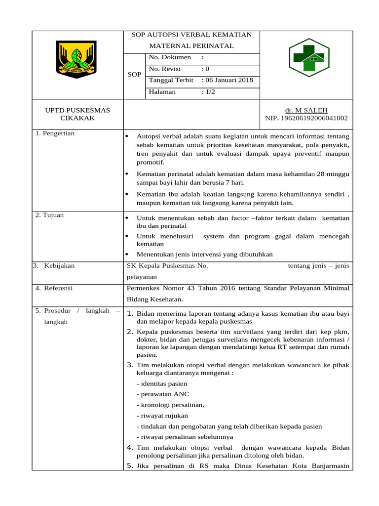 Sop Autopsi Verbal Kematian | PDF