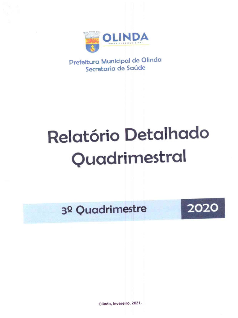 3o Relatorio Detalhado Quadrimestral de 2020 Sec. Saude | PDF