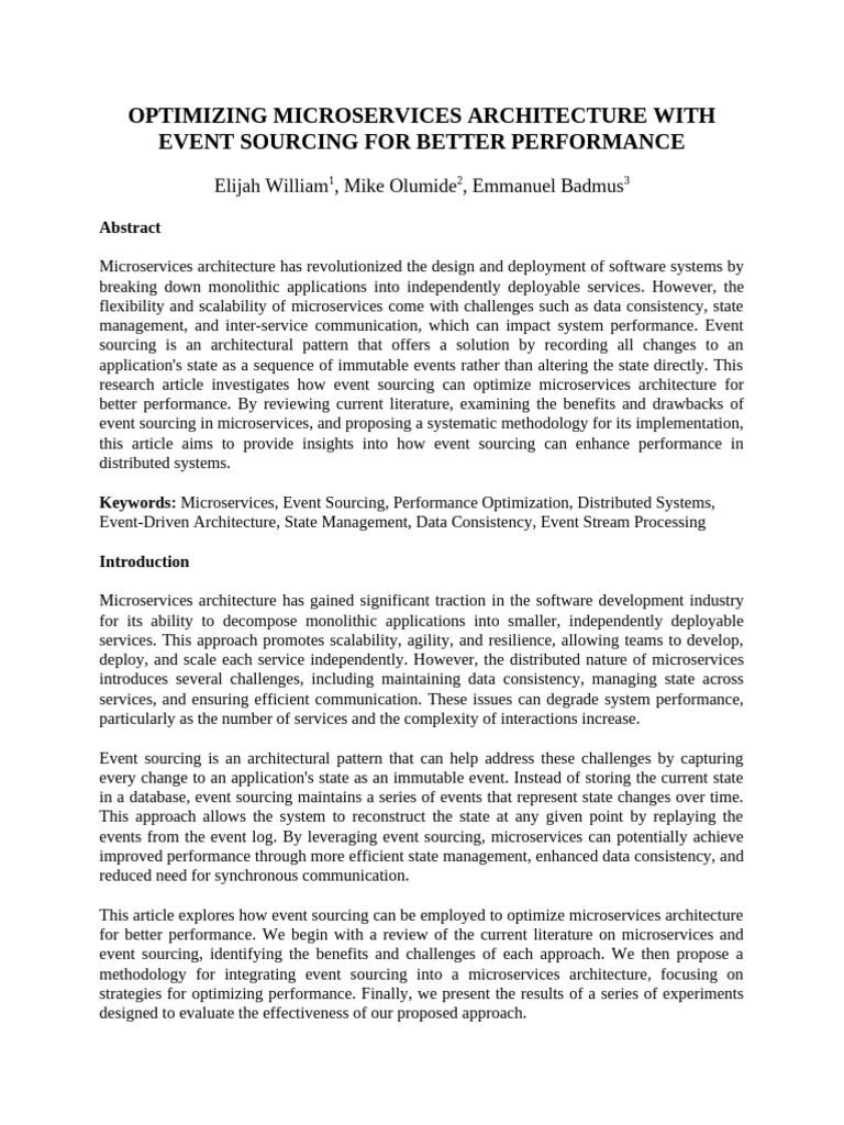 OPTIMIZING MICROSERVICES ARCHITECTURE WITH EVENT SOURCING FOR BETTER PERFORMANCE | PDF ...
