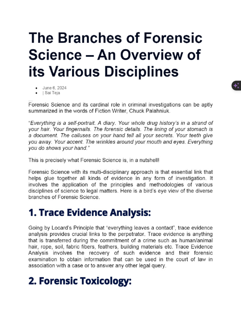 Branches of Forensic Science | PDF